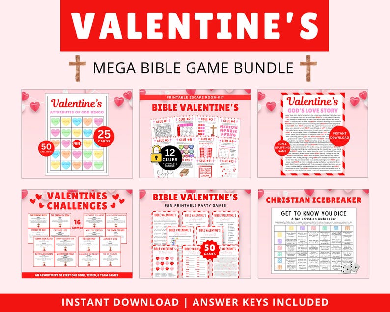 Valentine's Bible Game MEGA Bundle: Valentine's Bingo, Escape Room ...