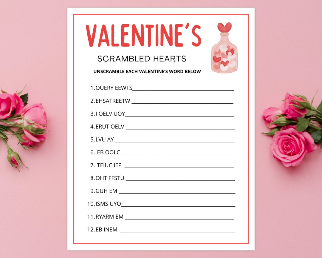 Valentine's Scrambled Hearts Valentine's Day Games Valentine's Word ...