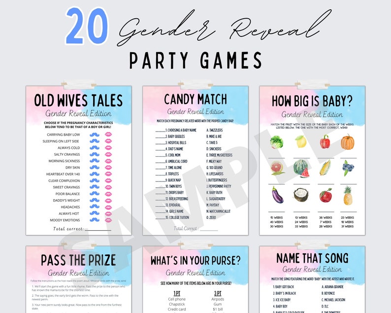 Gender Reveal Games Bundle Gender Reveal Games Gender - Etsy
