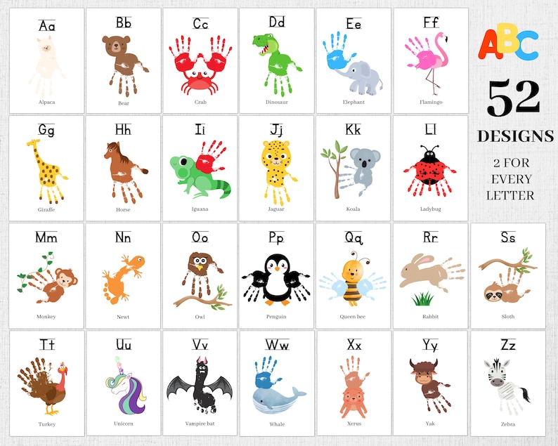 Animal Alphabet Handprint Art | DIY Kids Craft (printable) - Etsy