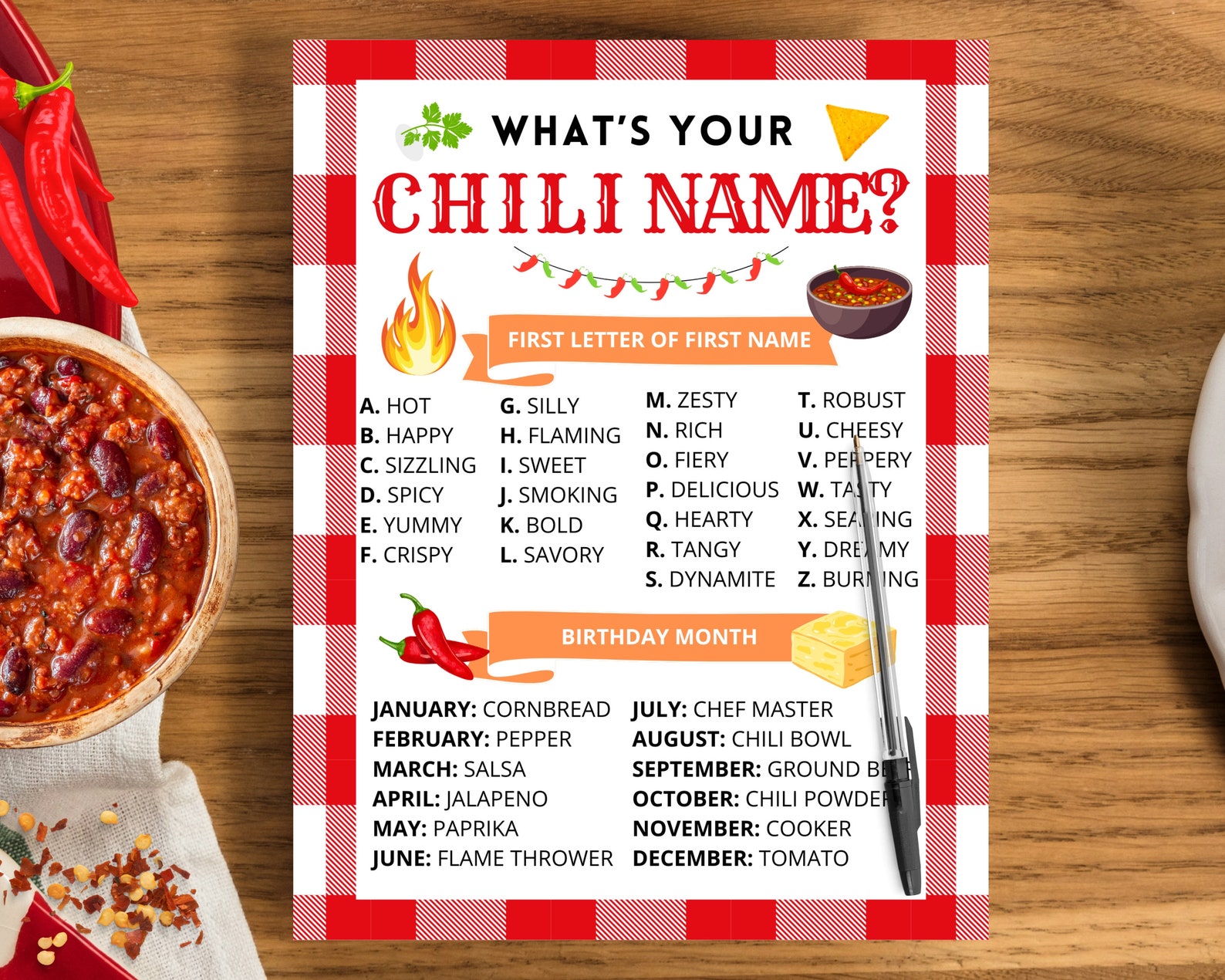 Chili Cook-off Game | What's Your Chili Name Activity (digital Download ...