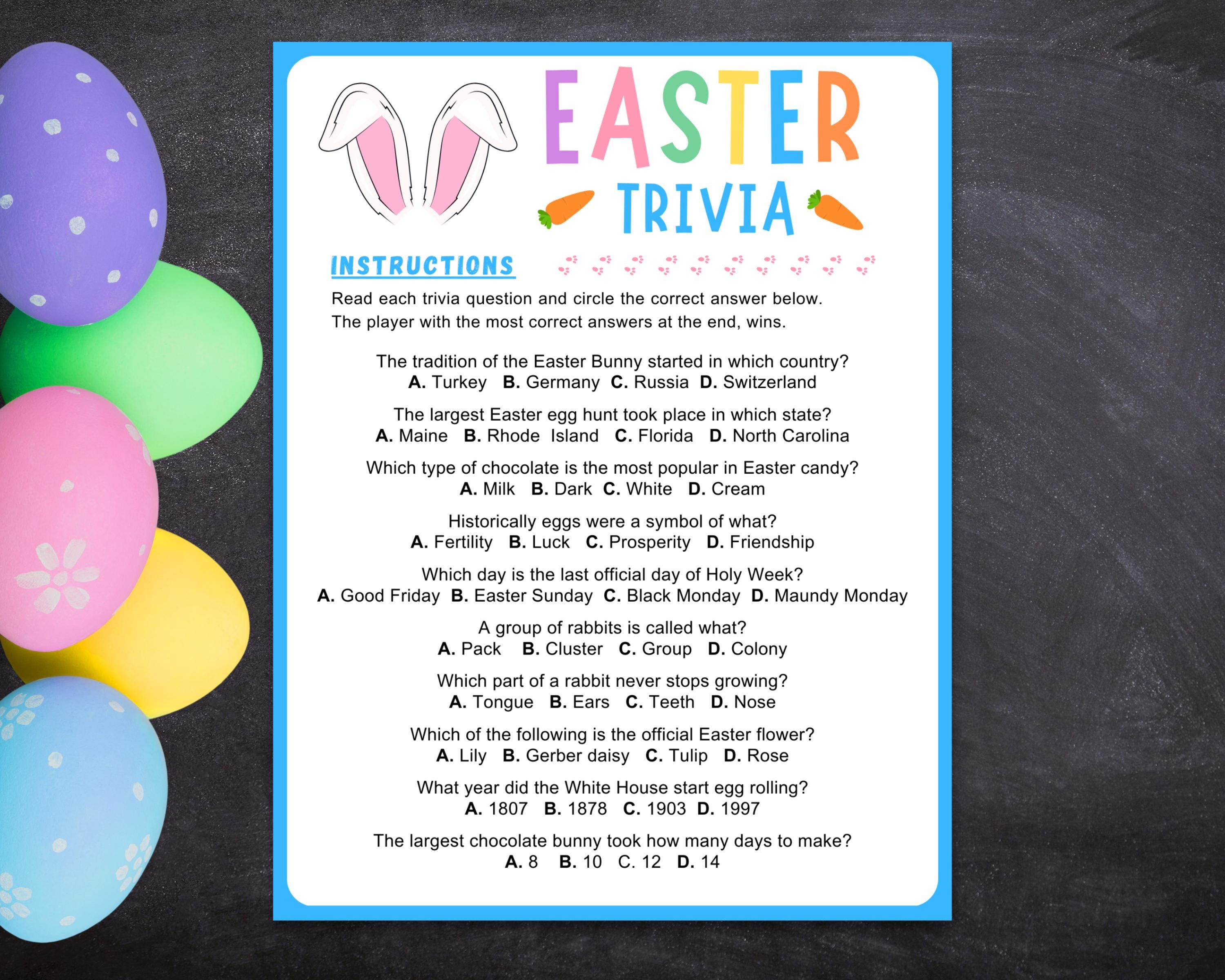 Printable Easter Trivia Game | Fun Easter Activity (digital Download ...