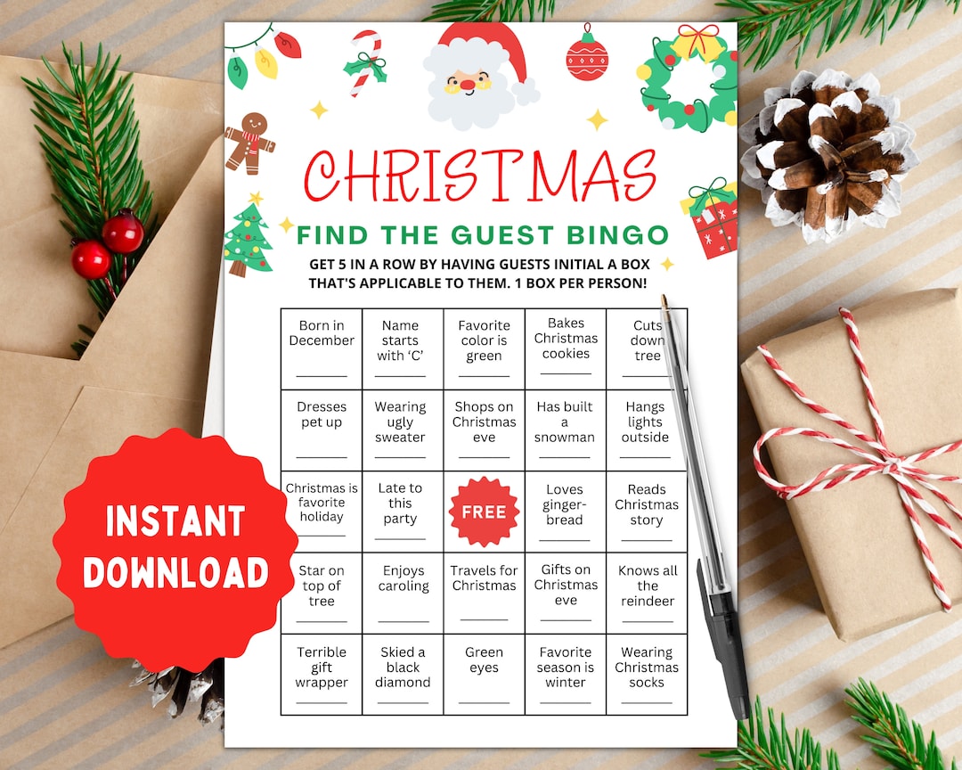 Christmas Find the Guest Bingo | Christmas Party Games | Christmas ...