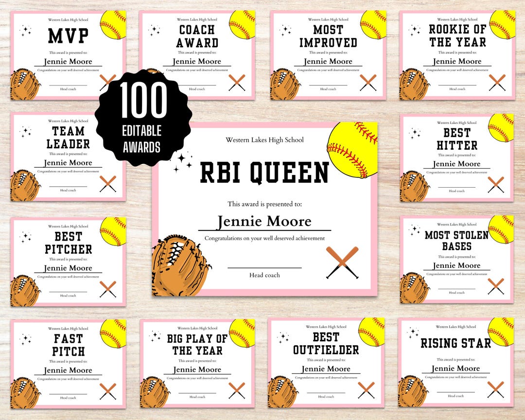 Editable Softball Certificates | Softball Award | Softball Certificates ...
