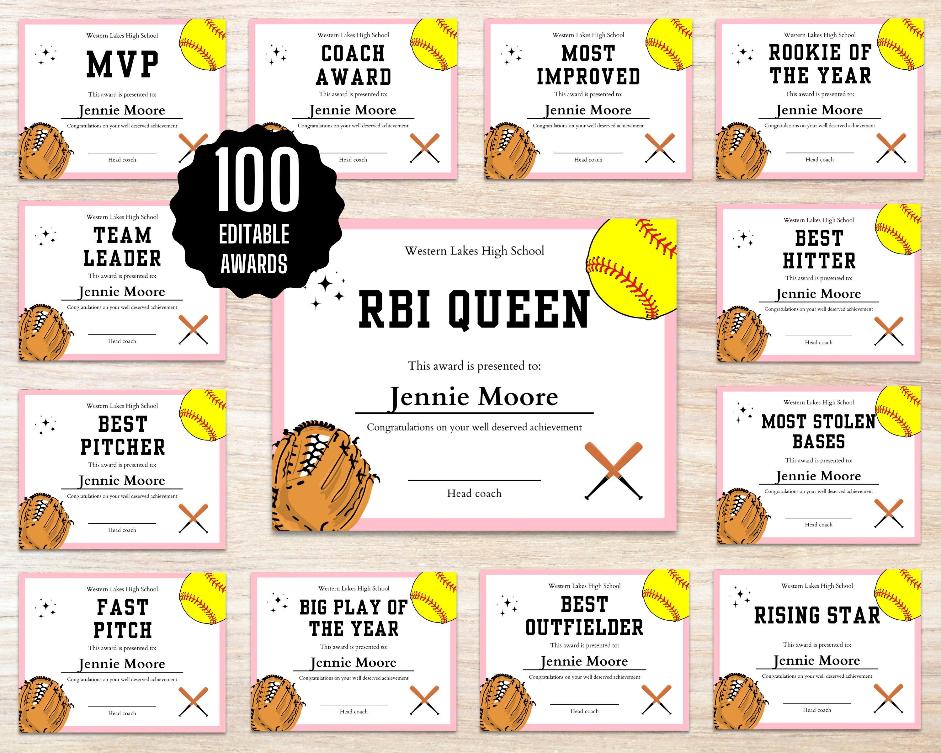 Editable Softball Certificates | Softball Award | Softball Certificates ...