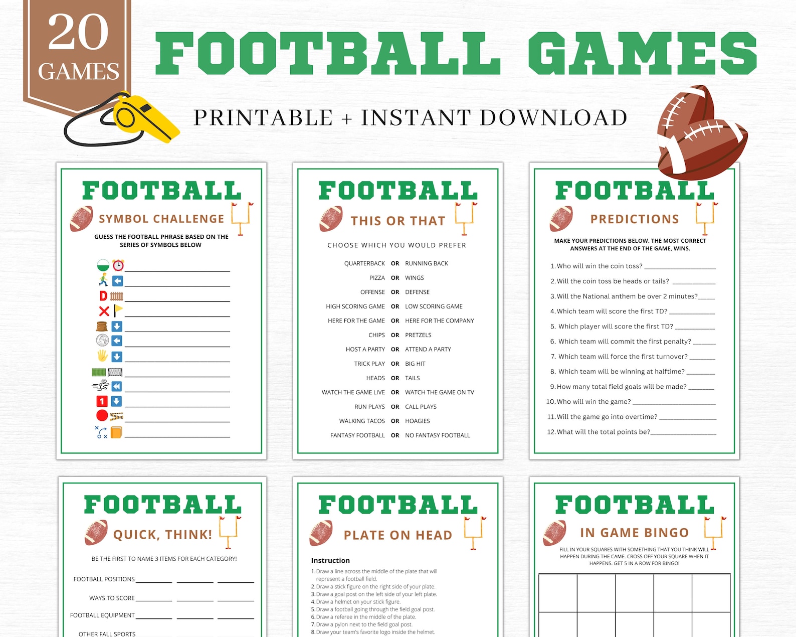 Football Party Games Bundle | 20 Printable Games (digital Download) - Etsy