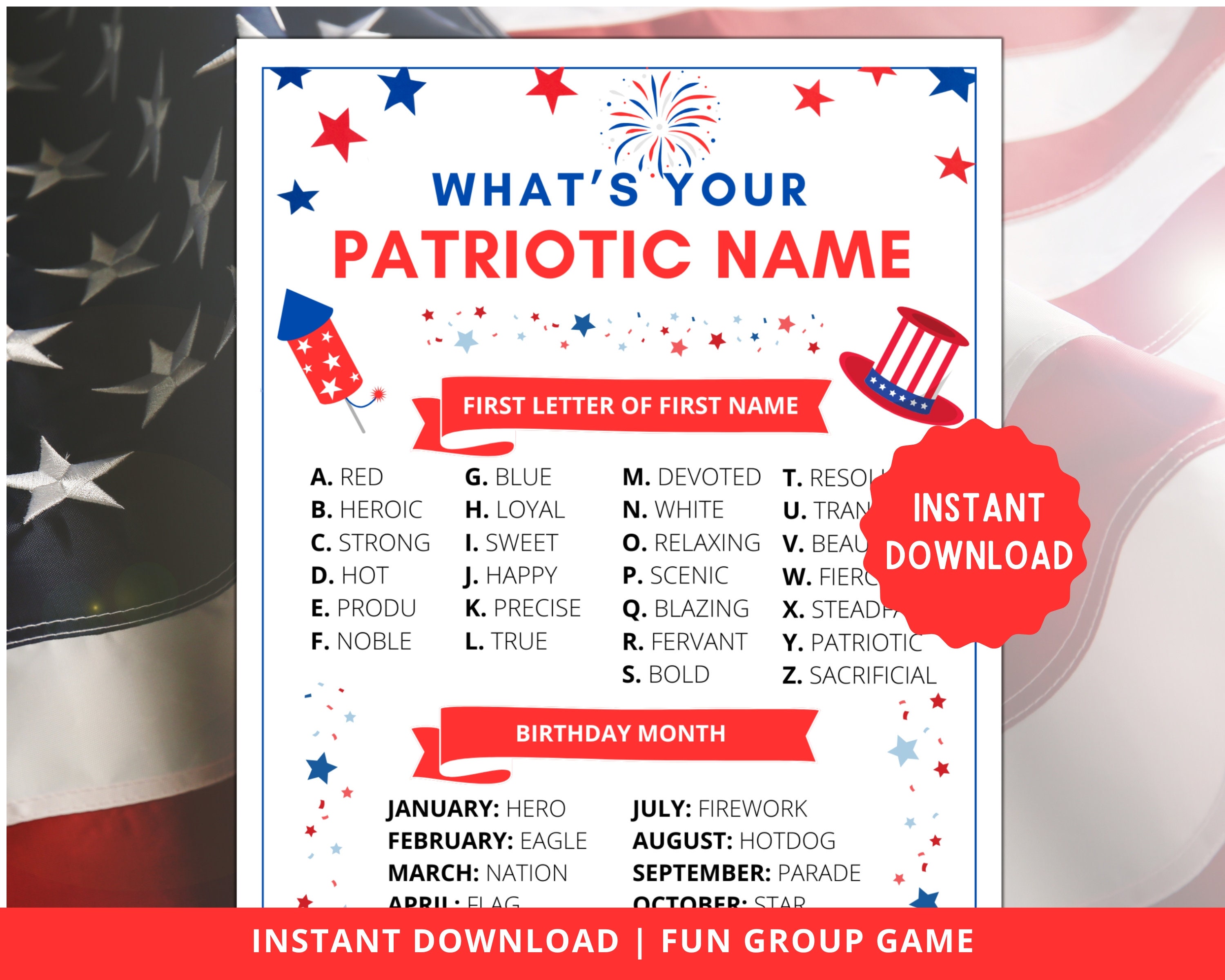 What's Your Patriotic Name 4th of July Game 4th of July Activities 4th ...