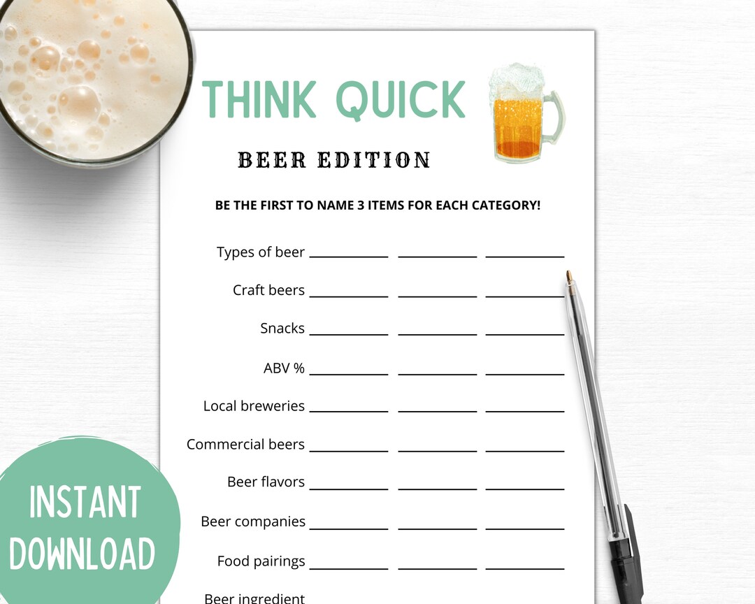 Think Quick Beer Games Bar Games Pub Games Beer Bingo Beer Party Decor ...