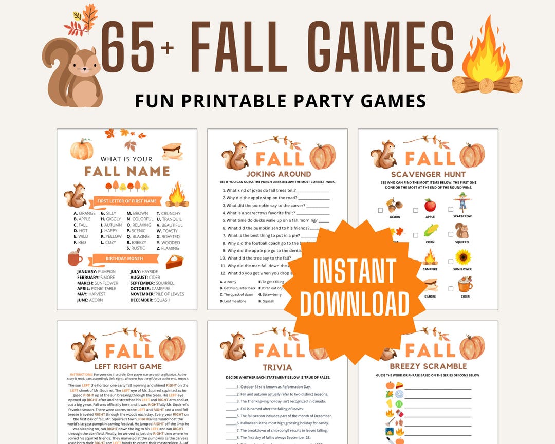 Fall Games Bundle | 65+ Printable Autumn Activities (digital Download ...