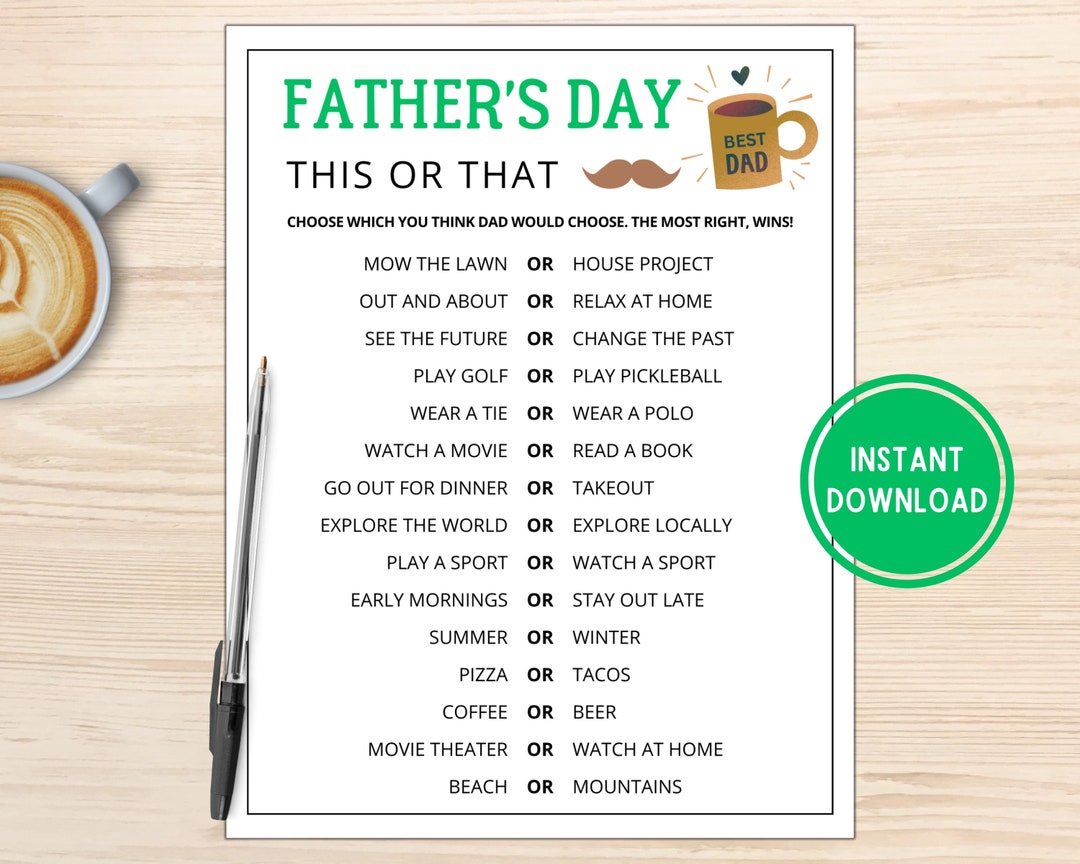 Father's Day This or That | Father's Day Game | Fathers Day Activity ...