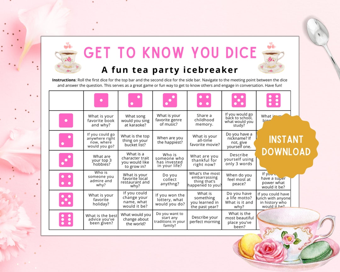 Tea Party Icebreaker Game: Get to Know You Dice (digital Download) - Etsy