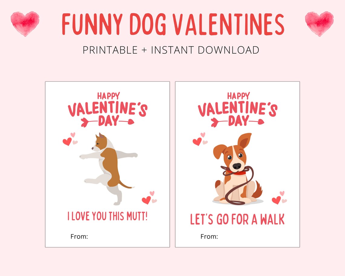 Funny Dog Valentine Cards | Kids Classroom Valentines (digital Download ...