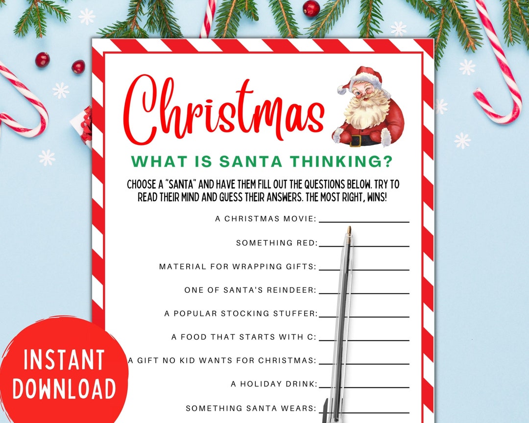 What is Santa Thinking Fun Christmas Game Christmas Party - Etsy