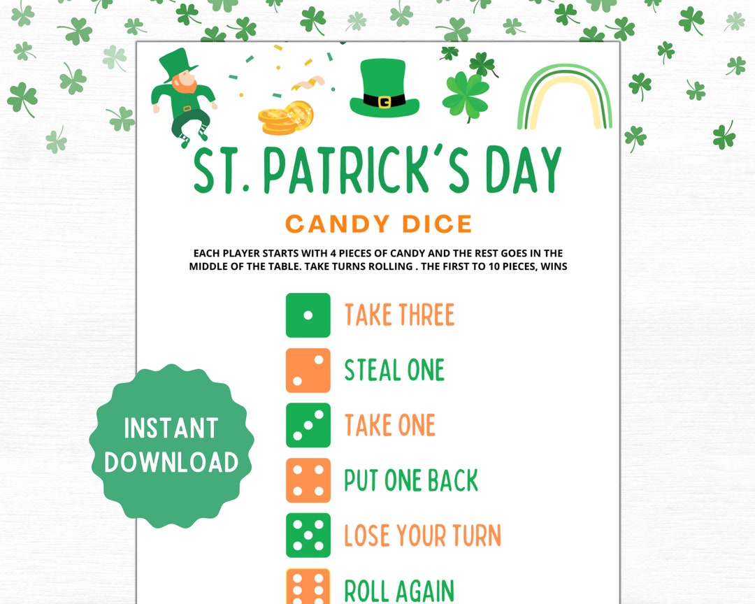 St. Patrick's Candy Dice | St. Patricks Candy Game | St Patrick's Day ...