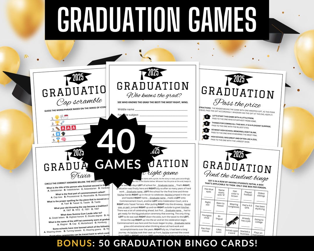 2025 Graduation Games | Graduation Party Games | Printable Graduation ...