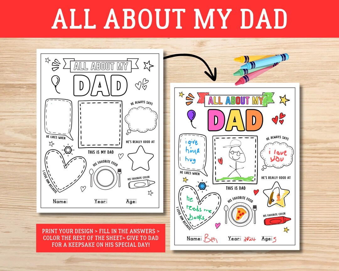 All About My Dad Printable | Father's Day Questionnaire | Craft for Dad ...