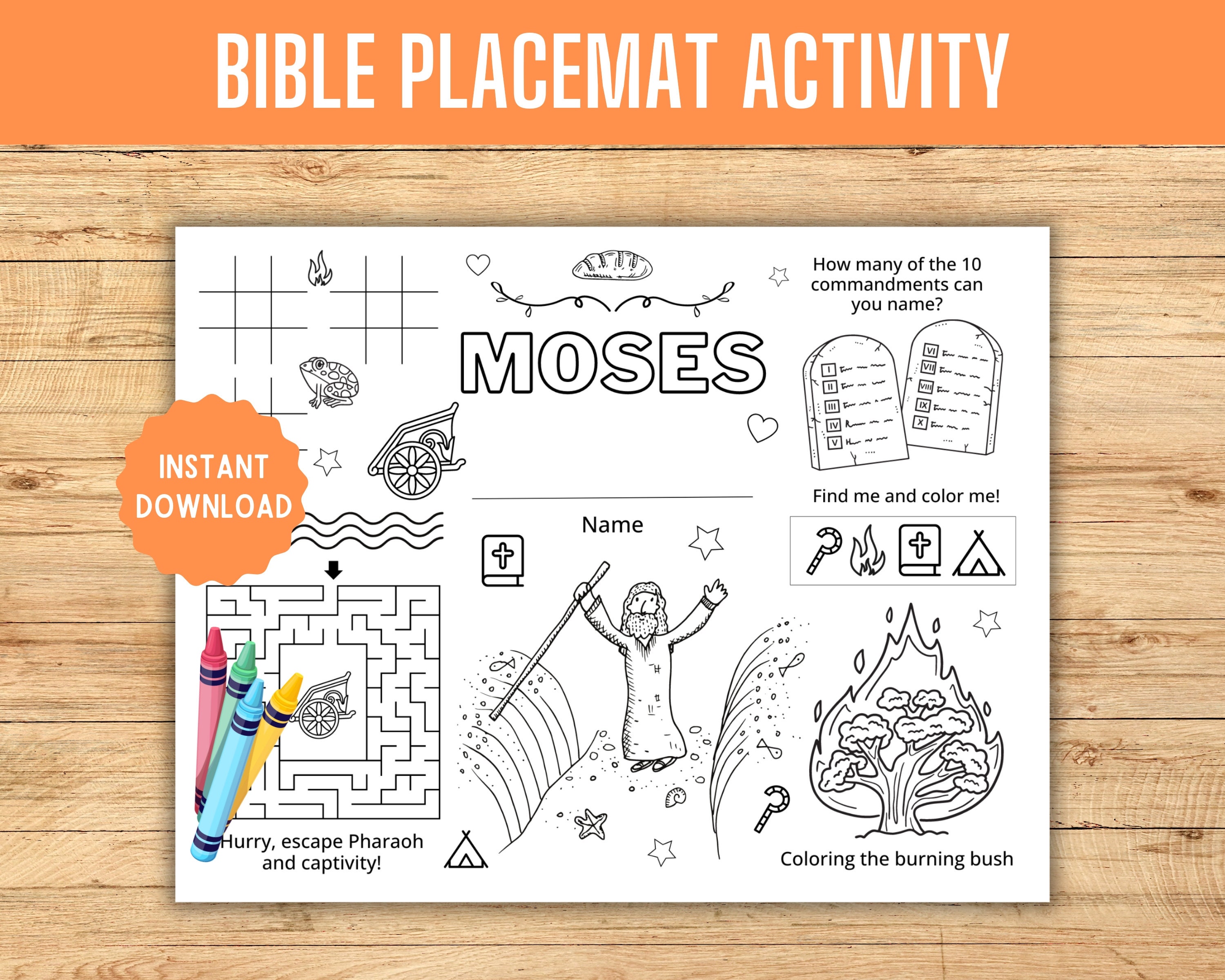 Moses Bible Placemat Activity: Exodus Lesson, Sunday School Craft ...
