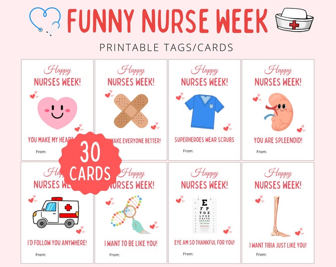 Nurses Week Printable Gift Tags, Nurses Week Funny Medical Cards, Nurse ...