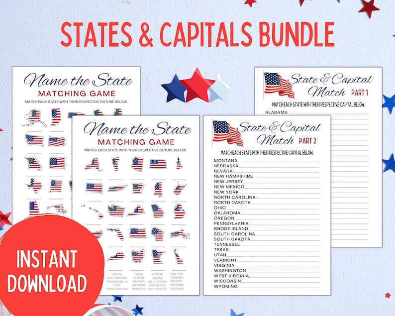 States and Capitals Game | US Geography Worksheet (digital Download) - Etsy
