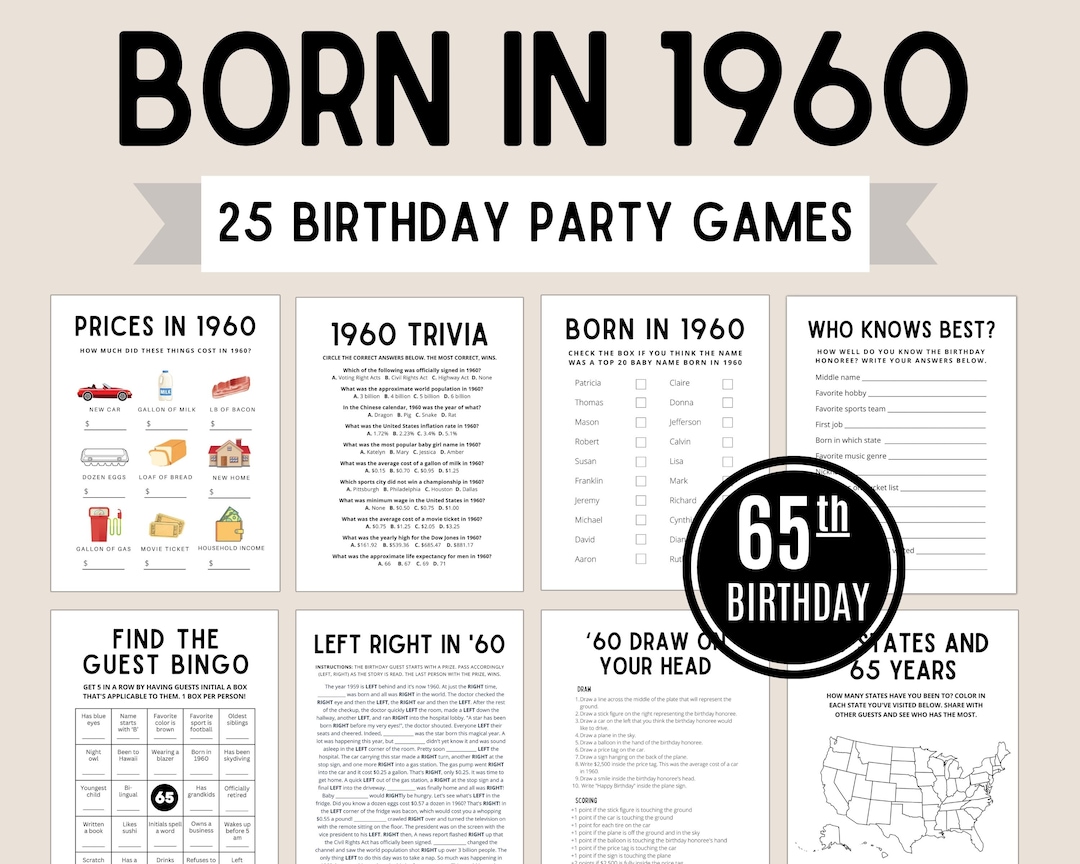 65th Birthday Games | Born in 1960 Games | Born in 1960 Birthday Games ...