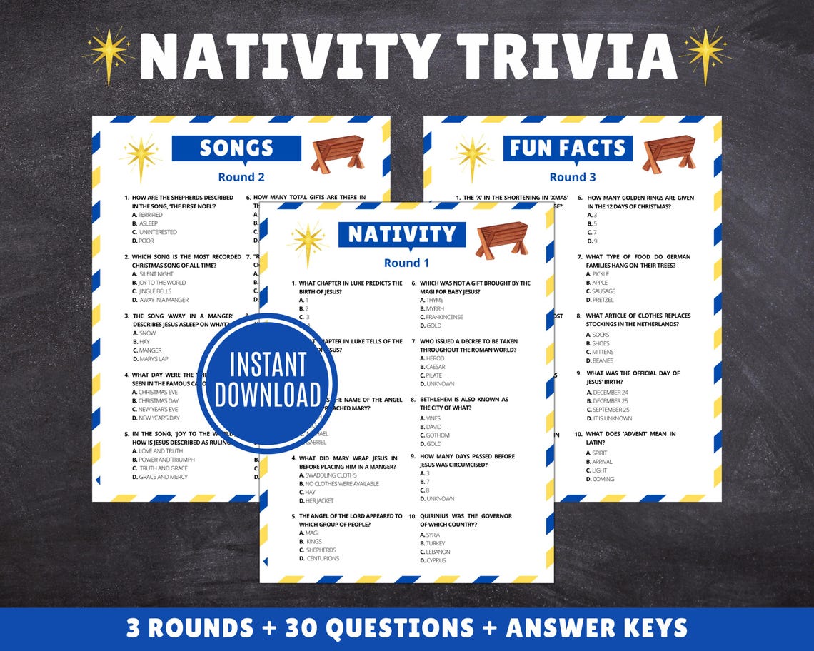 Nativity Trivia Game | Christmas Bible Fun (printable Game) - Etsy
