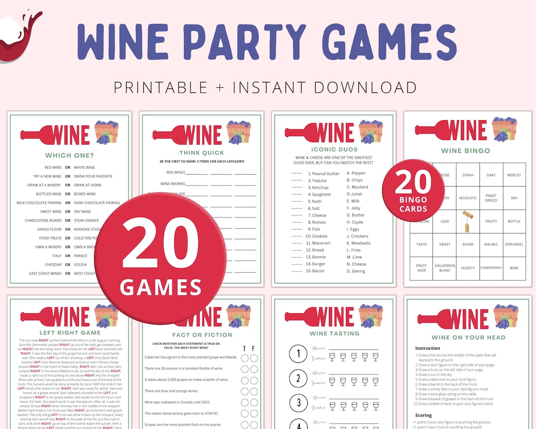 Wine Party Games | Wine Tasting Party | Wine Games | Wine Bingo | Wine ...