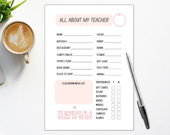 All About My Teacher Printable Teacher Appreciation - Etsy
