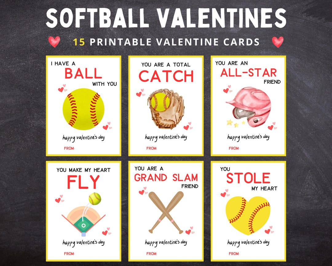 Softball Valentines Cards | Softball Valentines | Printable Softball ...