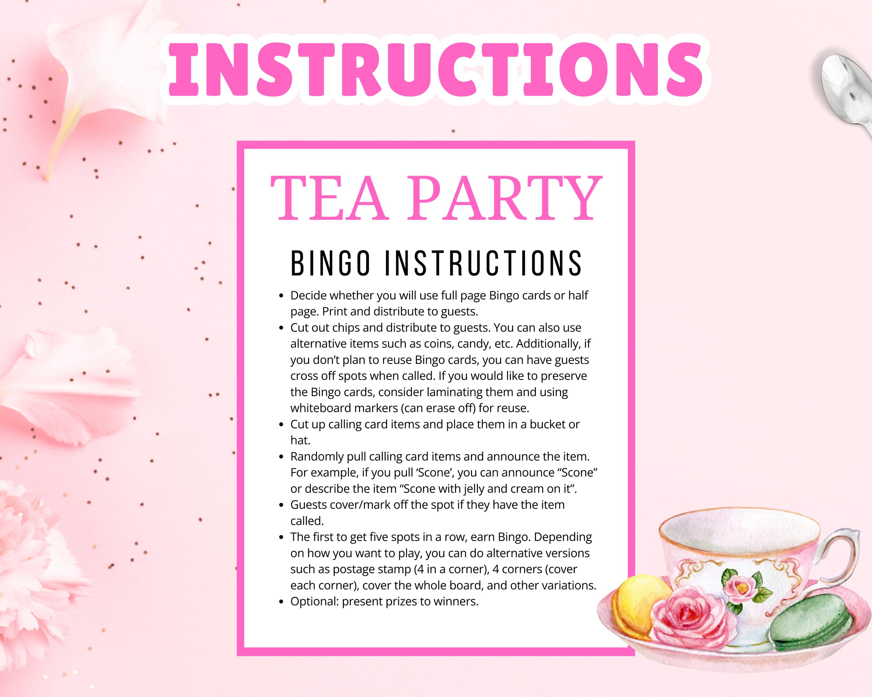 Tea Party Bingo | Tea Bingo | Tea Party Games | Printable Tea Party ...