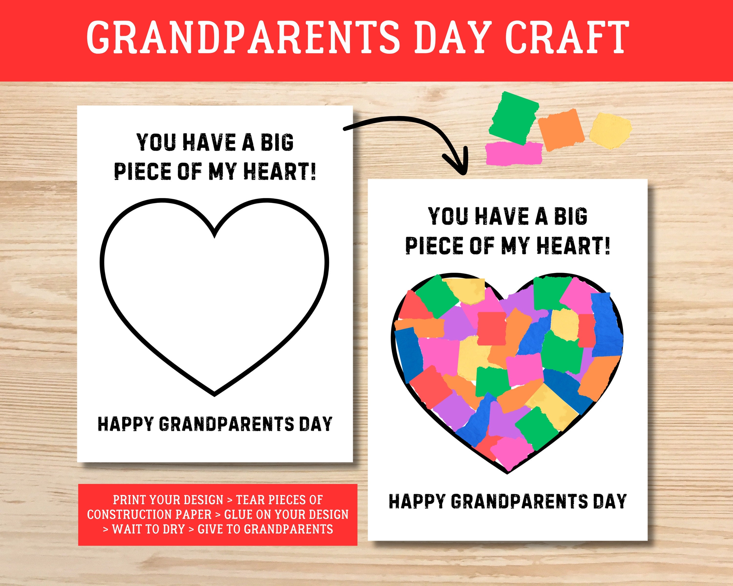 Grandparents Day Heart Craft | Paper Collage Activity (digital Download ...