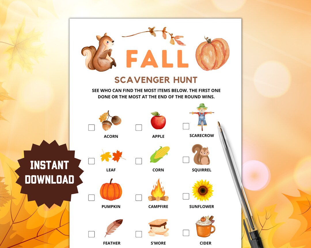 Fall Scavenger Hunt Fall Game Fall Game Printable Fall Party Game Fall ...