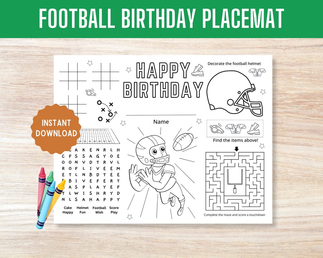 Football Birthday Party Placemat | Football Themed Birthday | Football ...