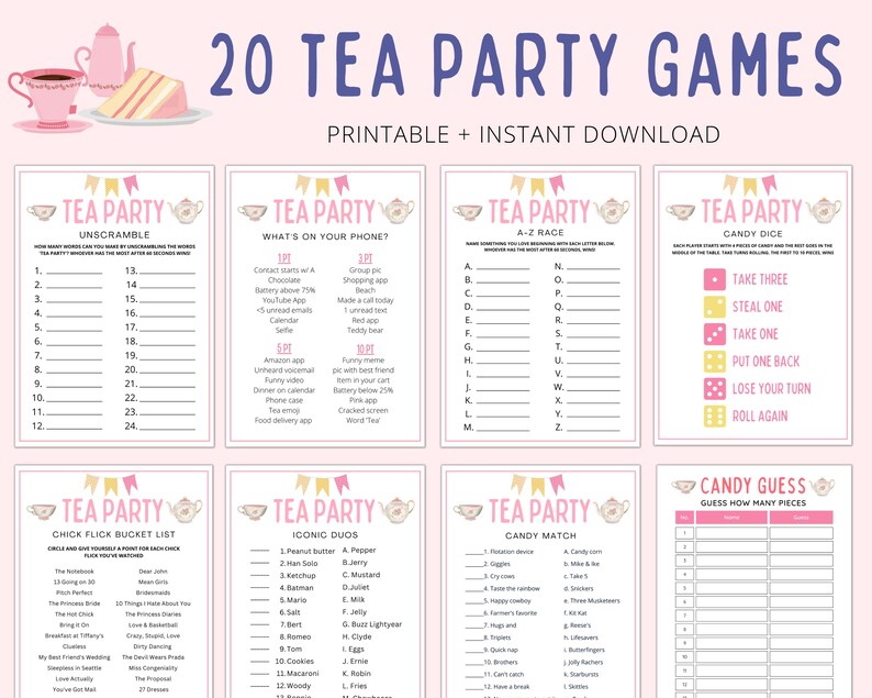 Tea Party Games Tea Party Games Adults Kids Toddler Tea - Etsy