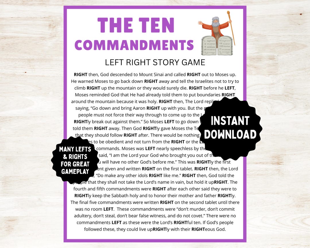 Ten Commandments Bible Game: Left Right Story - Sunday School (digital ...