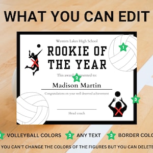 Editable Volleyball Award Certificates | Team Awards (digital Download ...