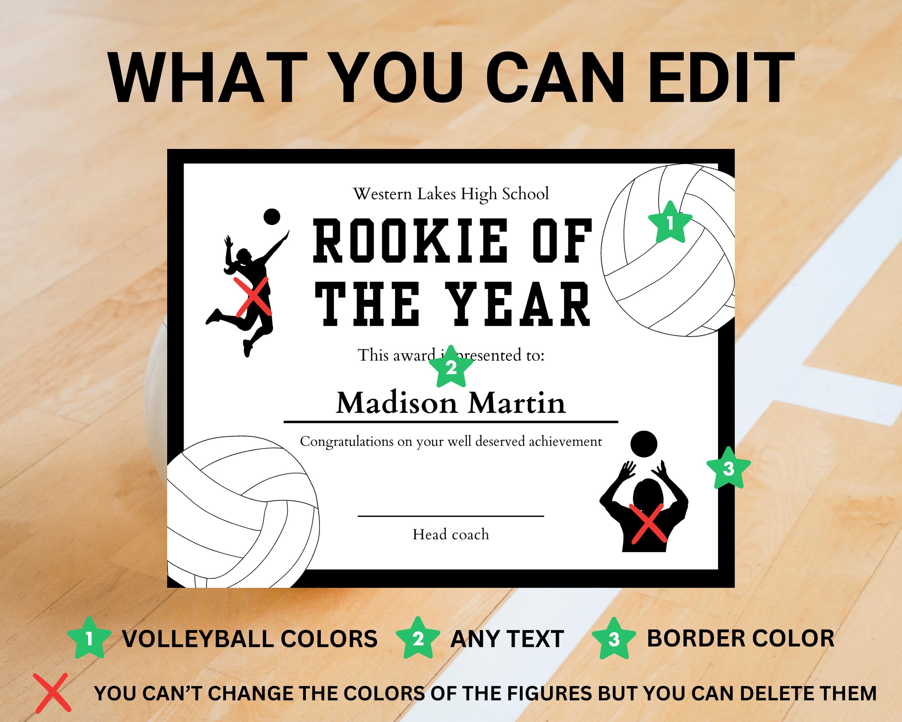 Womens Volleyball Certificates | Editable Volleyball Certificate ...
