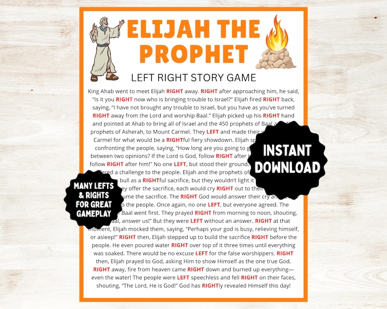 Bible Left Right Game | Elijah Bible Game | Elijah Activity | Sunday ...