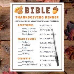 Thanksgiving Bible Game | Thanksgiving Dinner Match | Bible Game ...