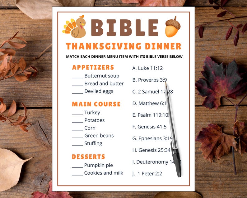 Thanksgiving Bible Game | Thanksgiving Dinner Match | Bible Game ...
