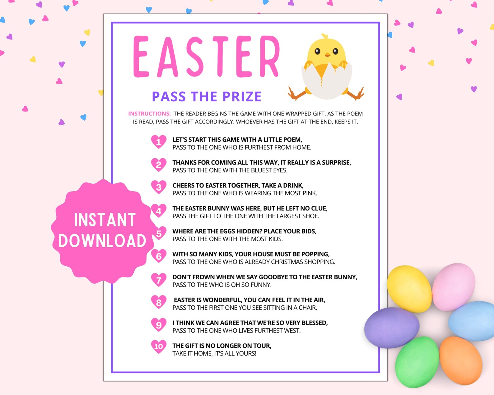 Easter Pass the Prize Game | Printable Party Activity (digital Download ...