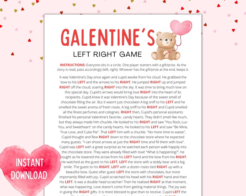 Valentine's Left Right Game | Printable Party Game (digital Download ...