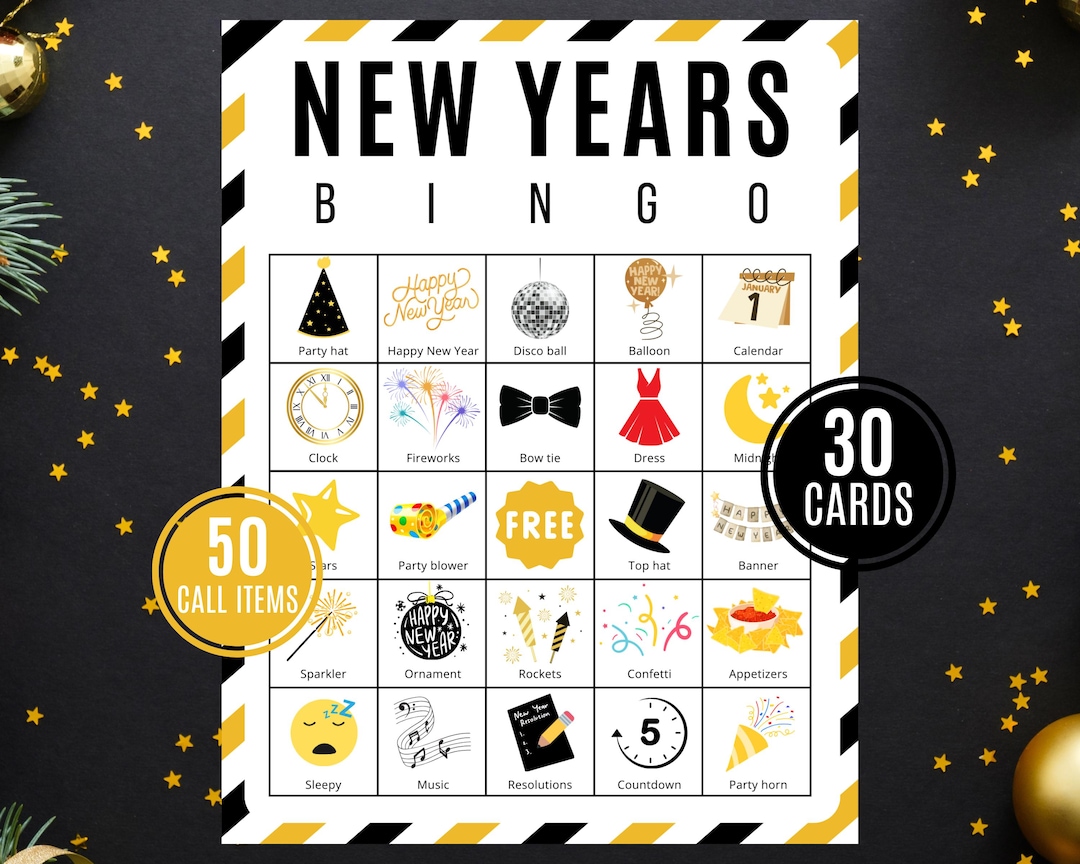 New Years Bingo | Printable New Years Bingo | New Years Eve Game | New ...