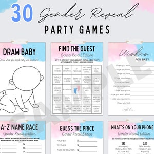 Gender Reveal Games Bundle Gender Reveal Games Gender Reveal Party Games Blue Pink Gender Reveal ...