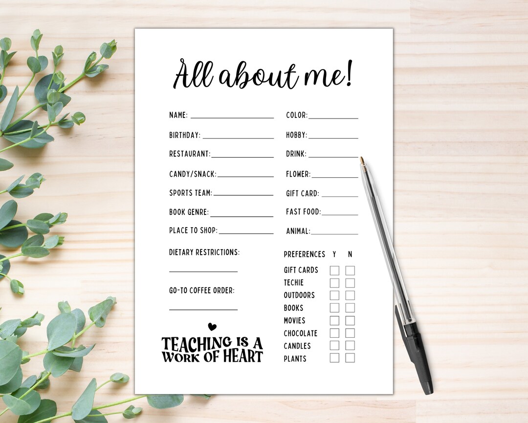Teacher Favorites Questionnaire | All About My Teacher Survey (digital ...