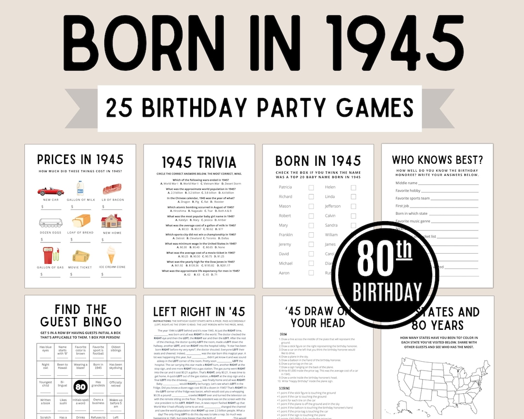 80th Birthday Games | Born in 1945 Games | Born in 1945 Birthday Games | 80th Birthday Party ...