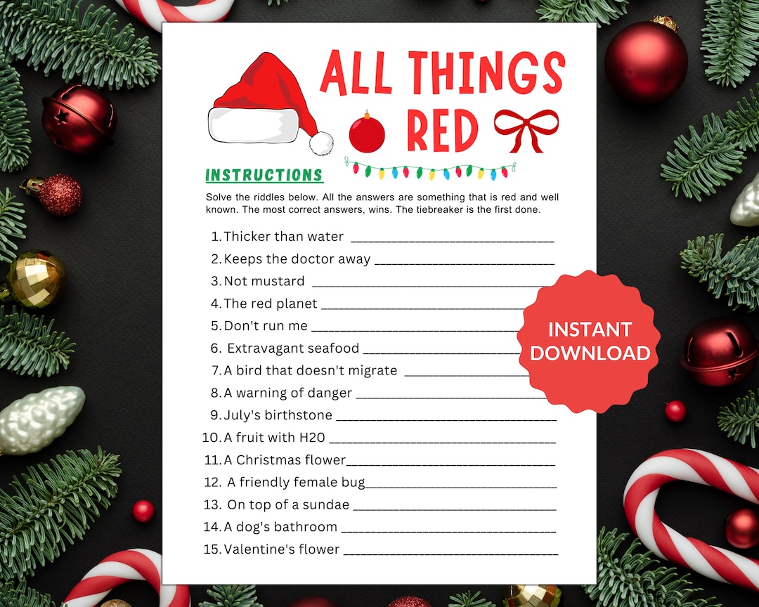 All Things Red Christmas Game: Holiday Icebreaker (printable Game) - Etsy