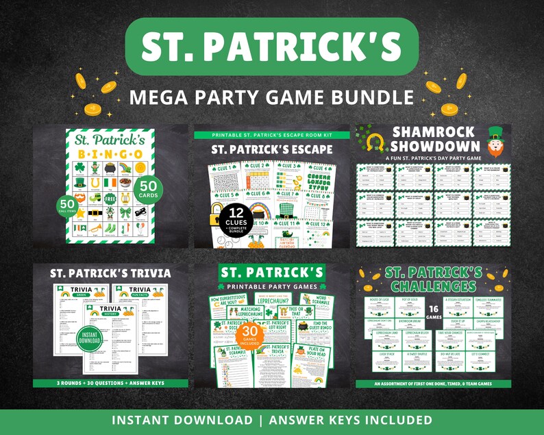 St. Patrick's Day MEGA Game Bundle: Bingo, Trivia, Escape Room ...