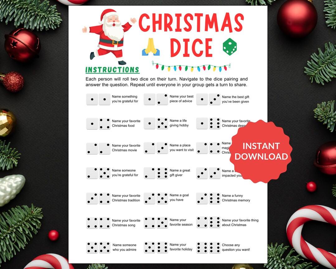 Christmas Dice | Christmas Family Game | Printable Christmas Game ...
