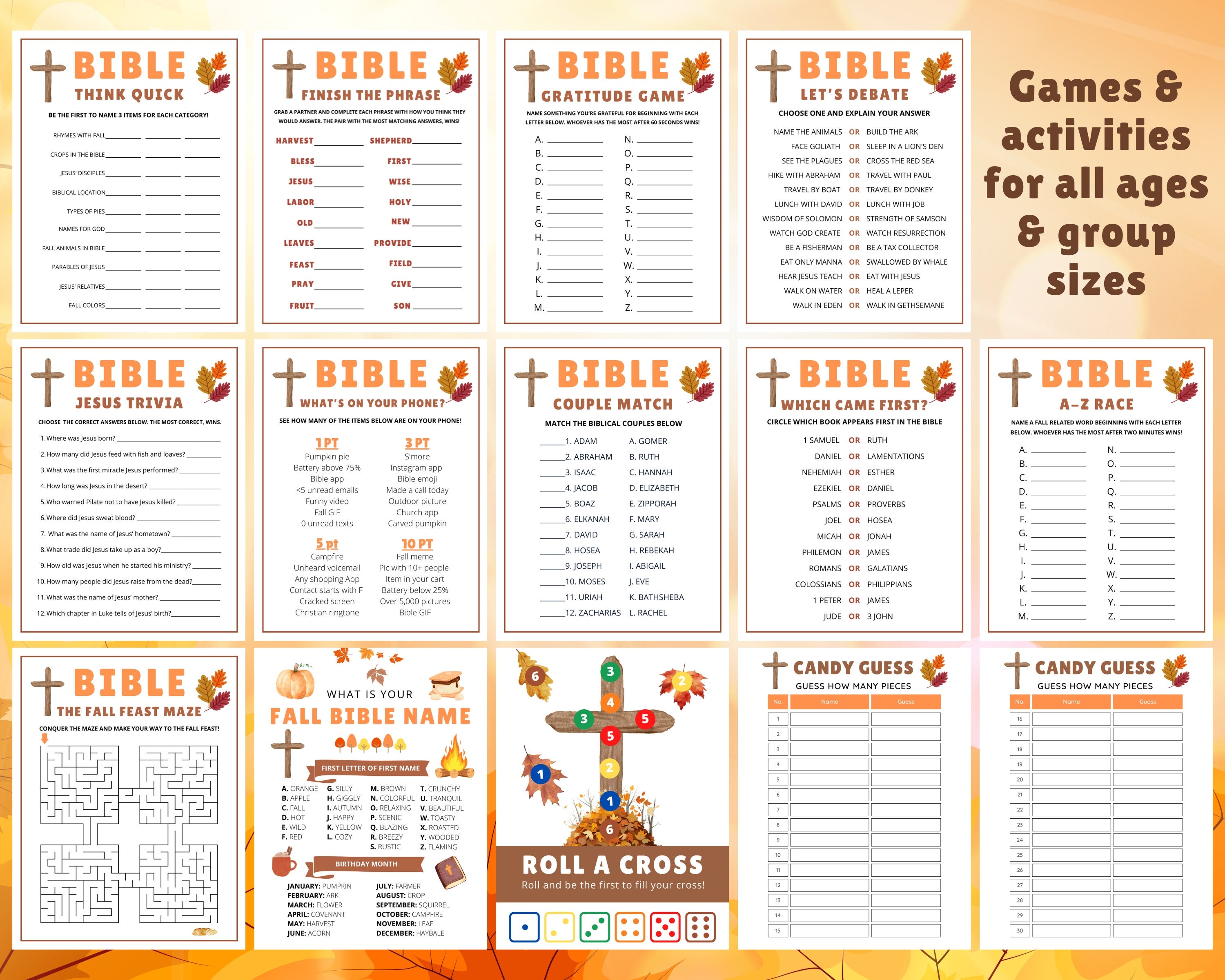 Fall Bible Game Bundle: 20 Printable Christian Games (digital Download ...