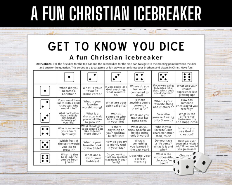 Christian Icebreaker Game | Get to Know You Dice (digital Download) - Etsy